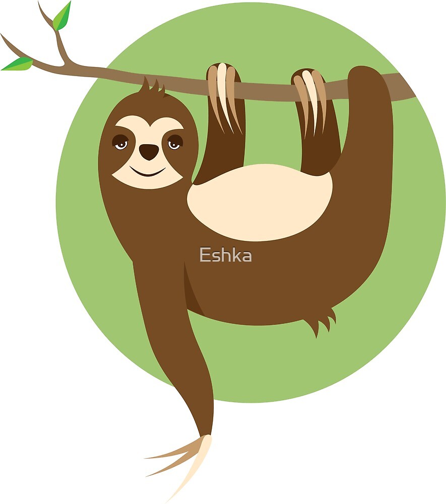 "Cute Sloth on green background" by Eshka | Redbubble