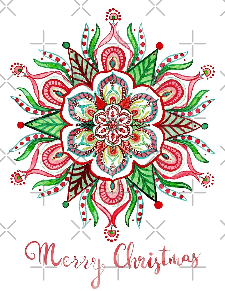 "Merry Christmas Watercolor Mandala Card" by AleFairyland | Redbubble