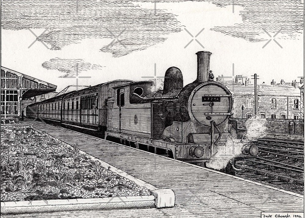 "197 - STEAM TRAIN AT BLYTH (INK) 1994" by BLYTHART | Redbubble