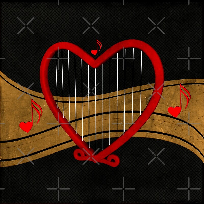 "Wonderful heart harp with key notes and heart" by nicky2342 | Redbubble
