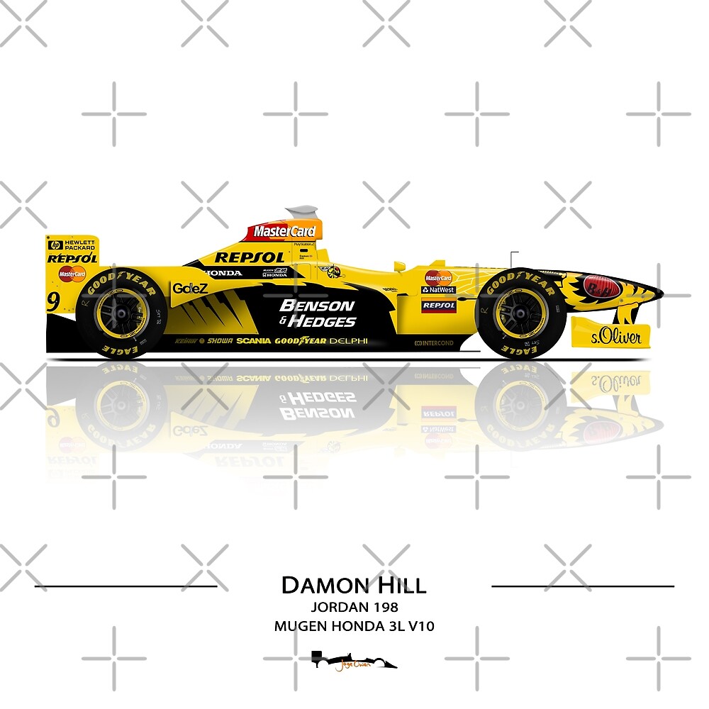 "Jordan 198 - Damon Hill ( Square with text )" by JageOwen | Redbubble