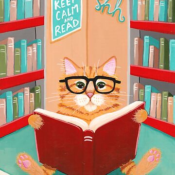 "The Library Cat" Sticker for Sale by kilkennycat | Redbubble