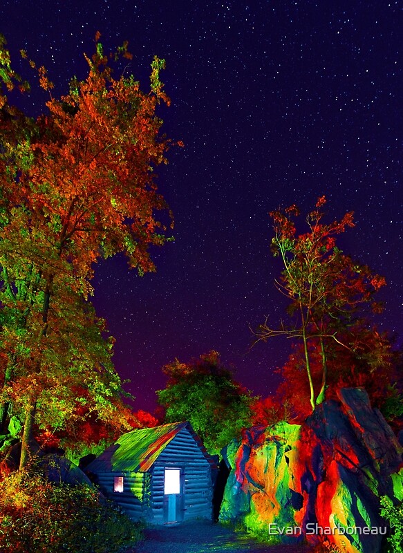 "Log Cabin under stars" by Evan Sharboneau | Redbubble