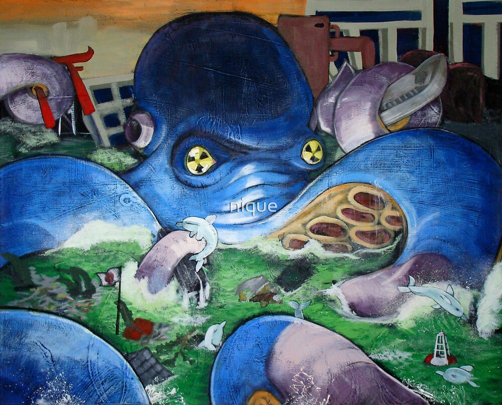 "" Radioactive Octo- Contemporary blue octopus painting"" by nique ...