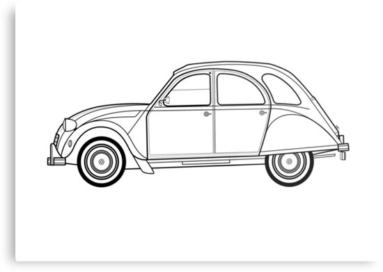 "Citroen 2CV line drawing artwork" Metal Print by RJWautographics ...
