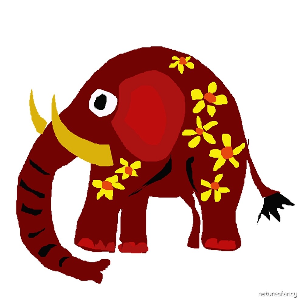 "Funky Red Elephant with Yellow Daisies Original Art" by naturesfancy ...
