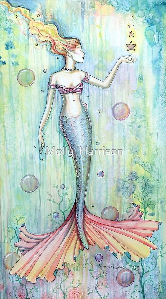 ""Bubbles" Mermaid Art by Molly Harrison" by Molly Harrison | Redbubble
