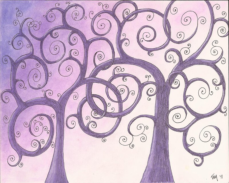 "Purple Trees Drawing Pastel with Prisma Marker" by Michelle Clifton ...