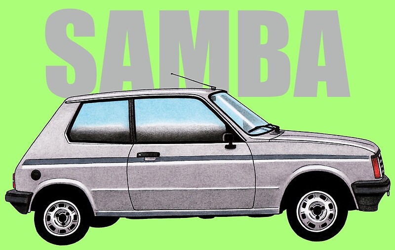 "Talbot Samba Hatchback illustration with text" by Retroblast | Redbubble