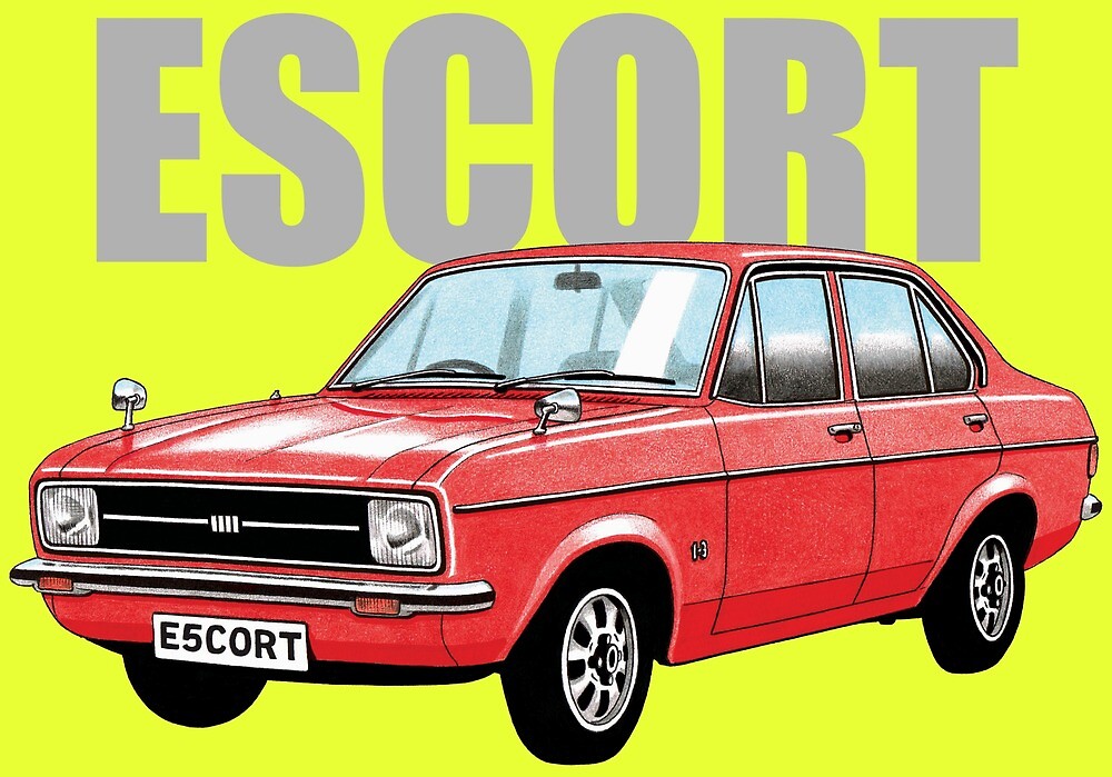 "Ford Escort Mk2 4-door illustration with text" by Retroblast | Redbubble