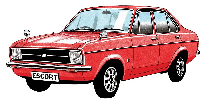 "Ford Escort Mk2 4-door illustration in red" by Retroblast | Redbubble