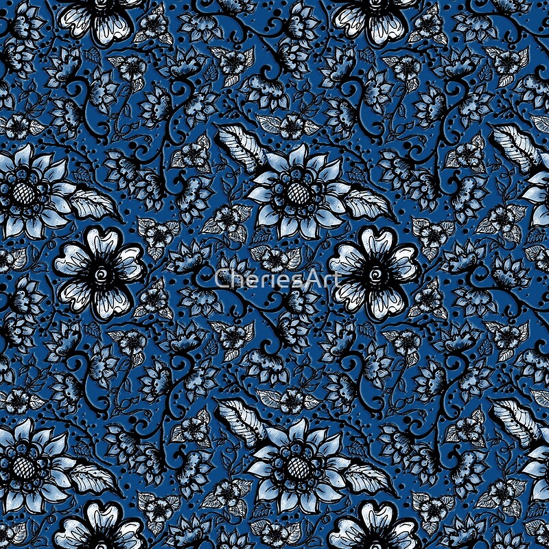 "Beautiful Blue Boho Flowers | Pattern by Cherie's Art(c)2020" by ...