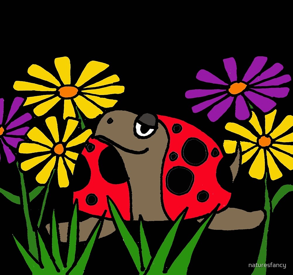 "Cool Funky Turtle with Ladybug Shell and Colorful Daisies" by ...