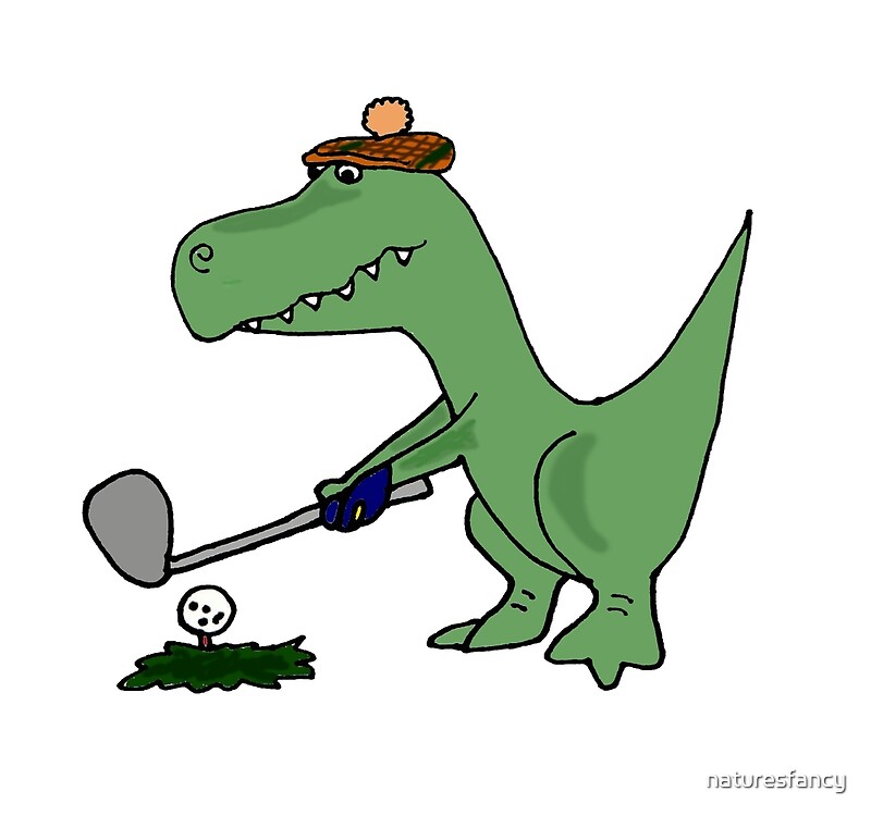 "Cool Funky Green T-Rex Dinosaur Playing Golf" by naturesfancy | Redbubble