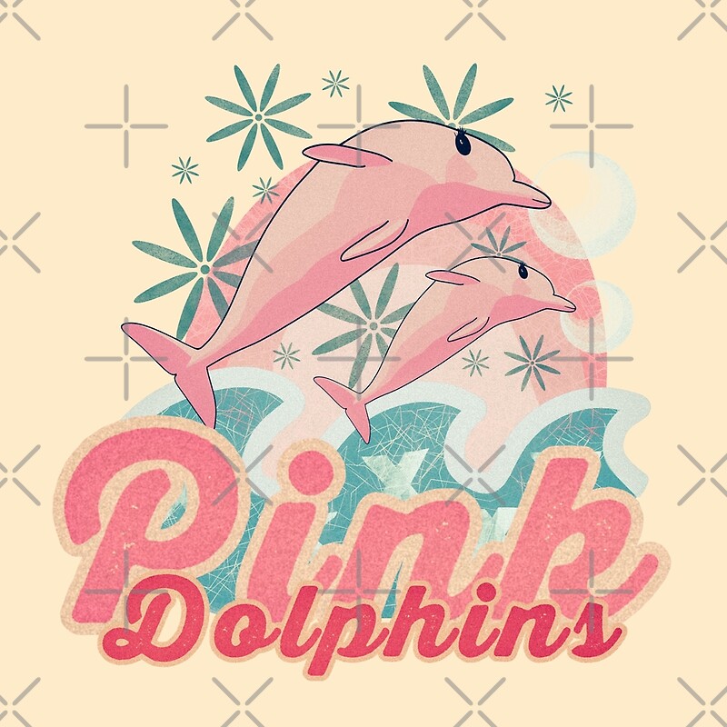 " Pink dolphins vintage text" by MimieTrouvetou | Redbubble