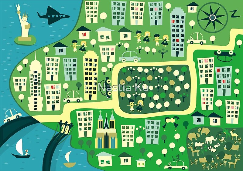 "Cartoon Map of New York" by Nastia Ku | Redbubble