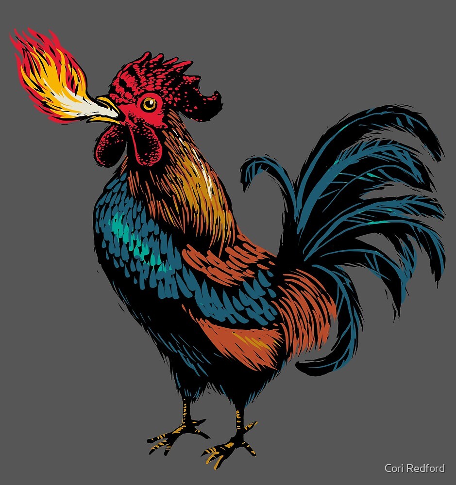 "Fire-Breathing Rooster" by Cori Redford | Redbubble