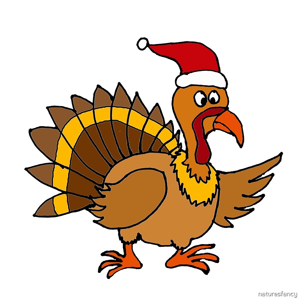 "Funky Cool Turkey with Santa Hat Christmas Art" by naturesfancy ...