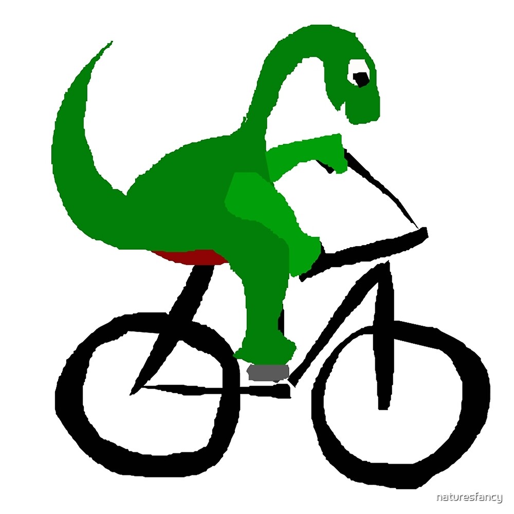 "Funny Green Brontosaurus Dinosaur Riding Bicycle" by naturesfancy ...