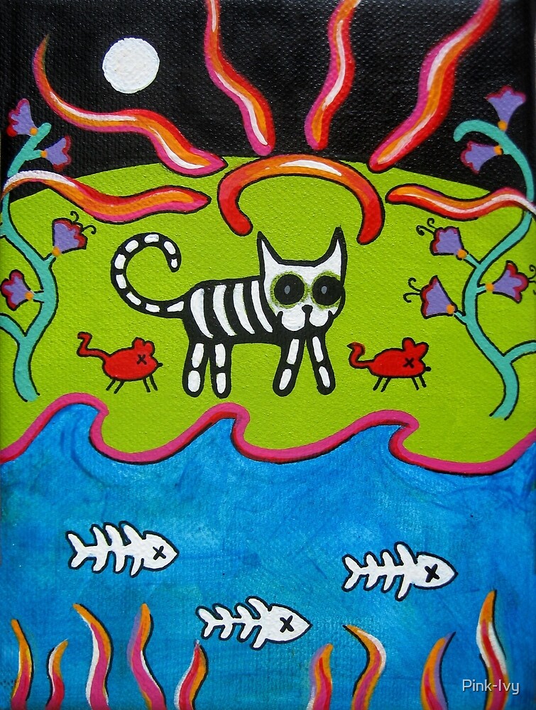 "Skelly Cat Goes For a Walk" by Pink-Ivy | Redbubble