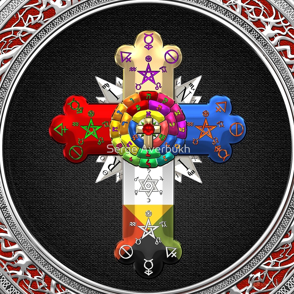 "Rosy Cross - Rose Croix in Silver on Black" by Serge Averbukh | Redbubble