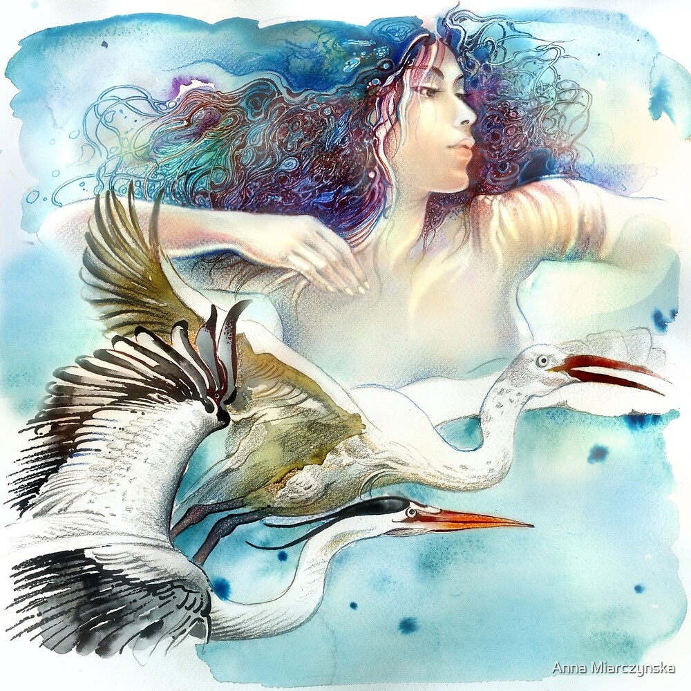 ""Dancing with Birds" - drawing " by Anna Miarczynska | Redbubble