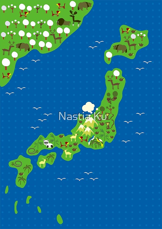 "cartoon map of japan" by Nastia Ku | Redbubble