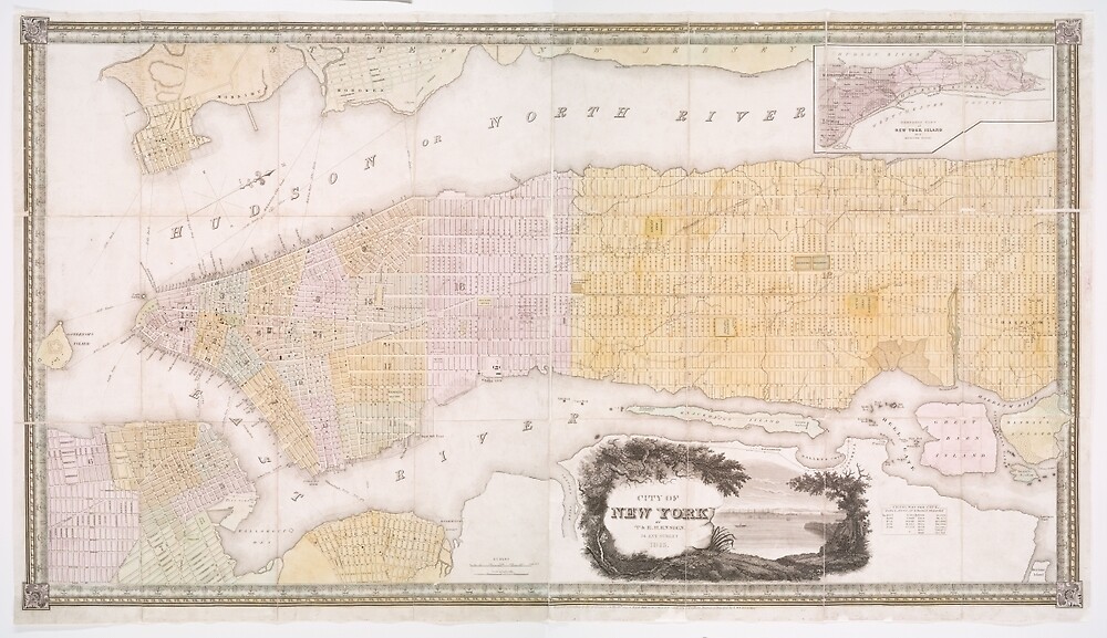 "Vintage Map of New York City (1845)" by BravuraMedia | Redbubble