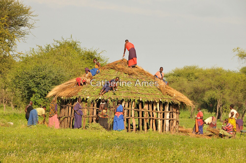 "Masai women building a home in Tanzania" by Catherine Ames | Redbubble