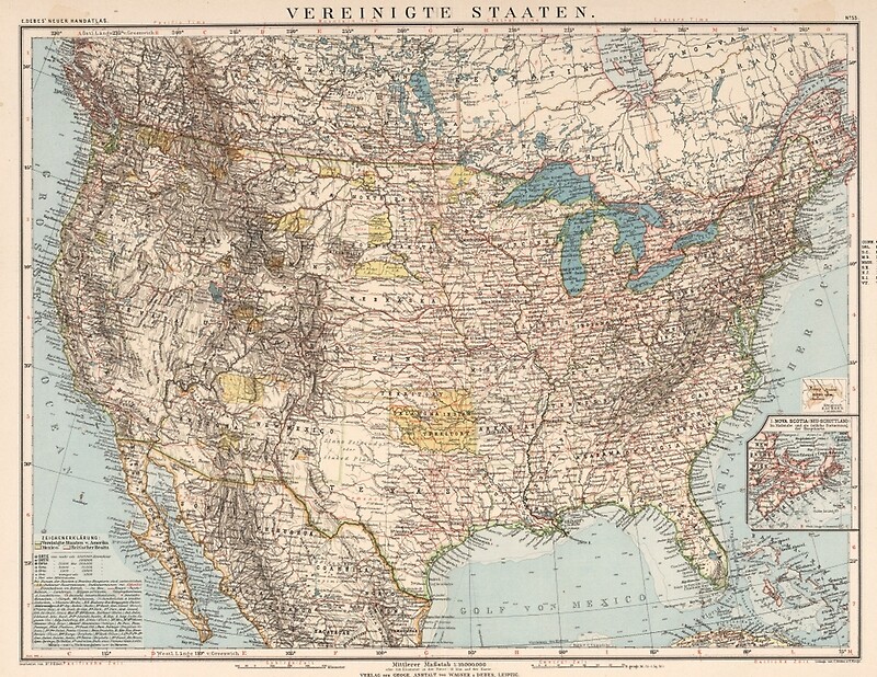 "Vintage United States Map (1898)" by BravuraMedia | Redbubble