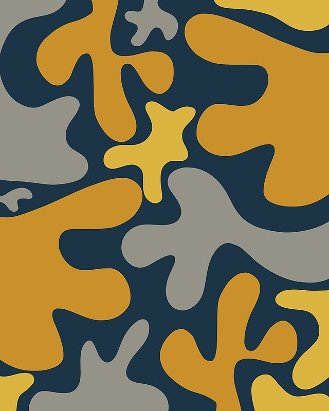 "Cheerful Blobs Abstract Cutout Pattern in Mustard and Grey on Navy ...