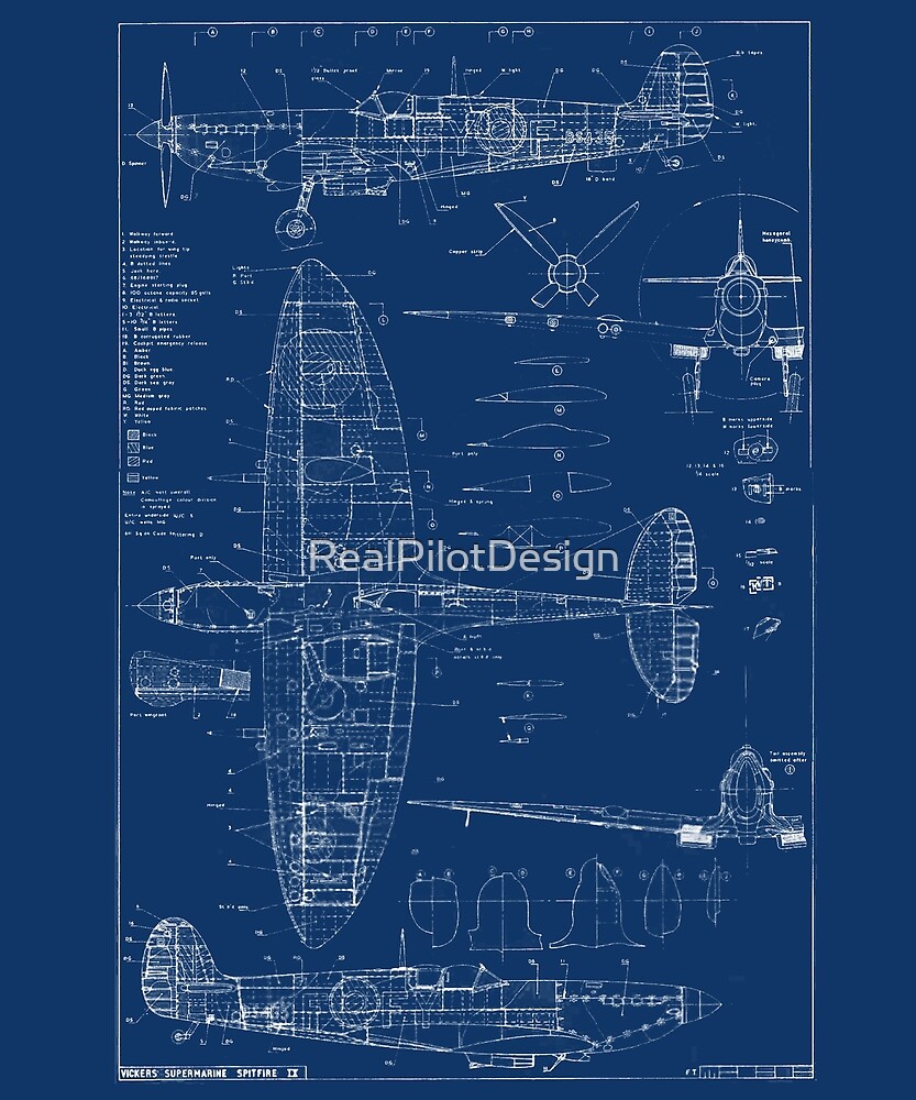 "Supermarine Spitfire Blueprint WWII RAF Fighter Airplane Design" by ...