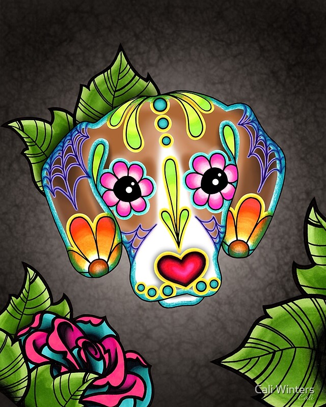 "Day of the Dead Beagle Sugar Skull Dog" by Pretty In Ink | Redbubble