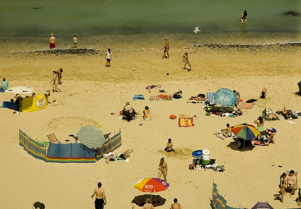 "Parasols and Windbreaks : A British Summer Beach Scene" by Crispel ...