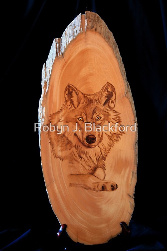 "Pyrography of a Wolf" by Robyn J. Blackford | Redbubble