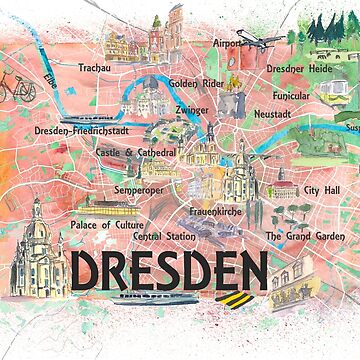 "Dresden Saxony Germany Illustrated Map with Main Roads Landmarks and ...