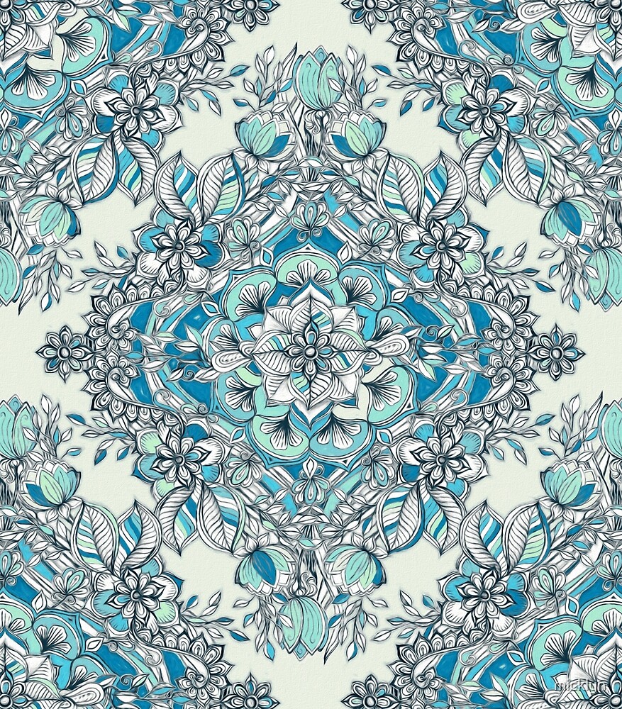 "Floral Diamond Doodle in Teal and Turquoise" by micklyn | Redbubble