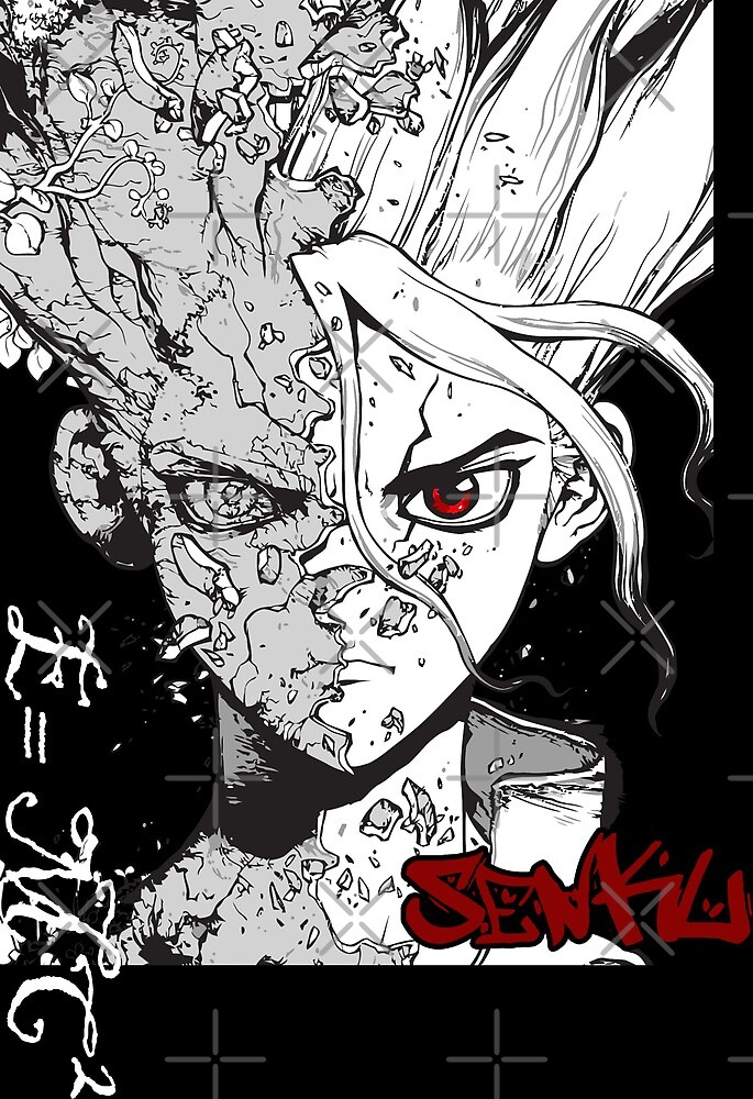 "Dr Stone Senku Ishigami Black White Otaku merch" by shennit | Redbubble
