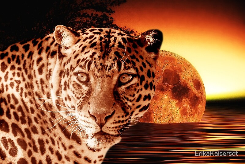 "Leopard and Red Moon" by Erika Kaisersot | Redbubble