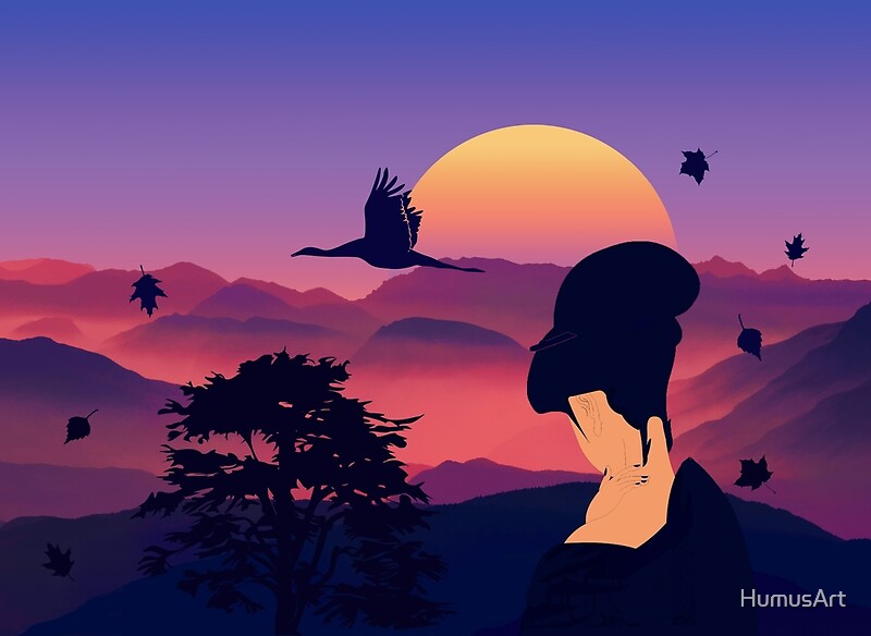 "Geisha Tree And Rising Sun Japanese Theme" by HumusArt | Redbubble
