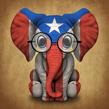 "Baby Elephant with Glasses and Puerto Rican Flag" Sticker for Sale by ...