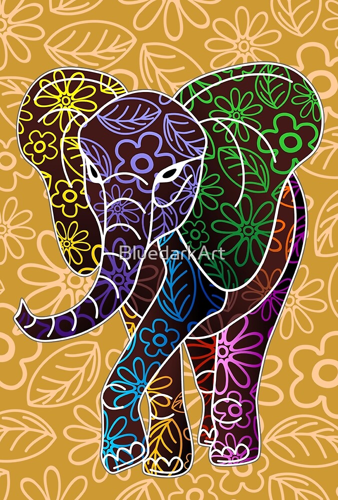 "Elephant Floral Batik Art Design" by BluedarkArt | Redbubble