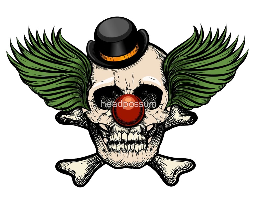 "Scary evil clown skull with bowler hat" by headpossum | Redbubble