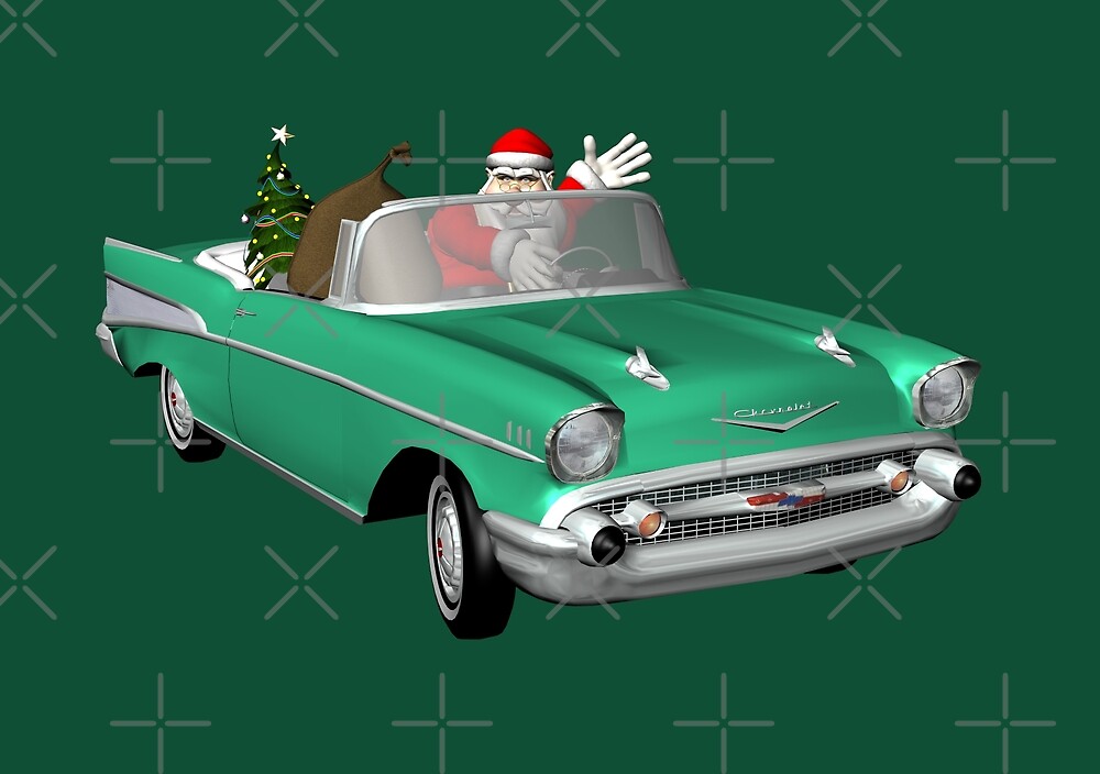 "Santa In Green 57 Chevy" by Mythos57 | Redbubble