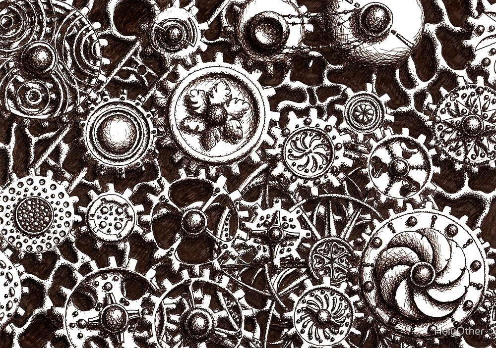 "Cogs #3 (with BG and black shading)" by HolyOther | Redbubble