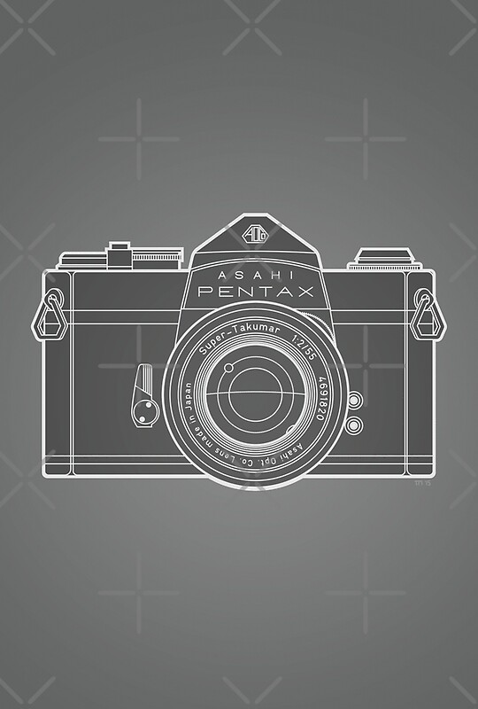 "Asahi Pentax 35mm Analog SLR Camera Line Art Graphic White Outline" by ...