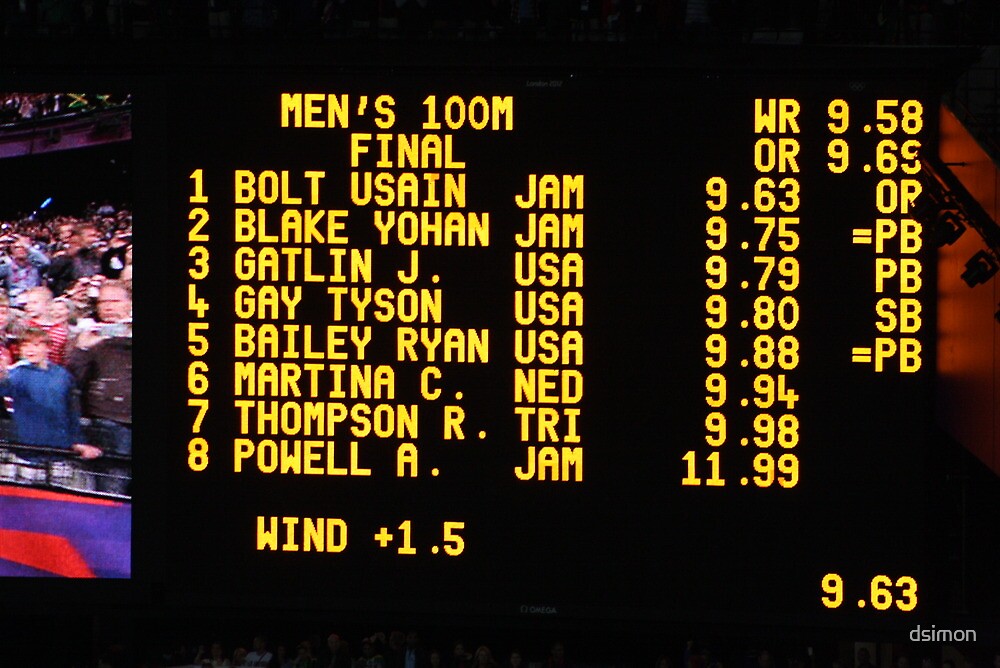 "The Scoreboard - Olympic Men 100 M" by dsimon | Redbubble