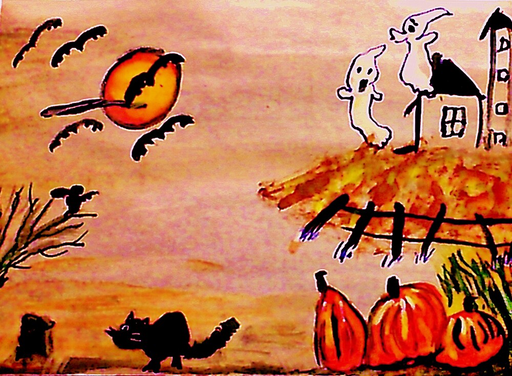 "Halloween scene, watercolor" by Anna Lewis, blind artist | Redbubble