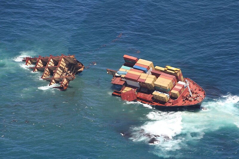 "Container ship Rena sinking" by Richard Moore | Redbubble