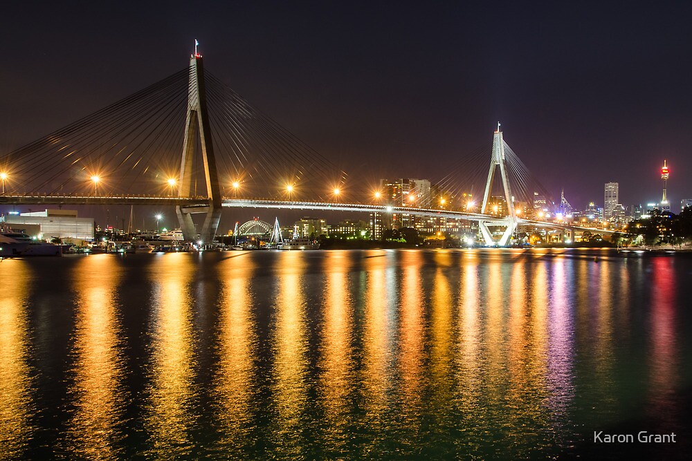"ANZAC Bridge at Night" by Karon Grant | Redbubble